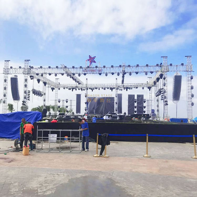 Custom Aluminum Red Modular Square Wooden Stage with Led Roof Truss ...
