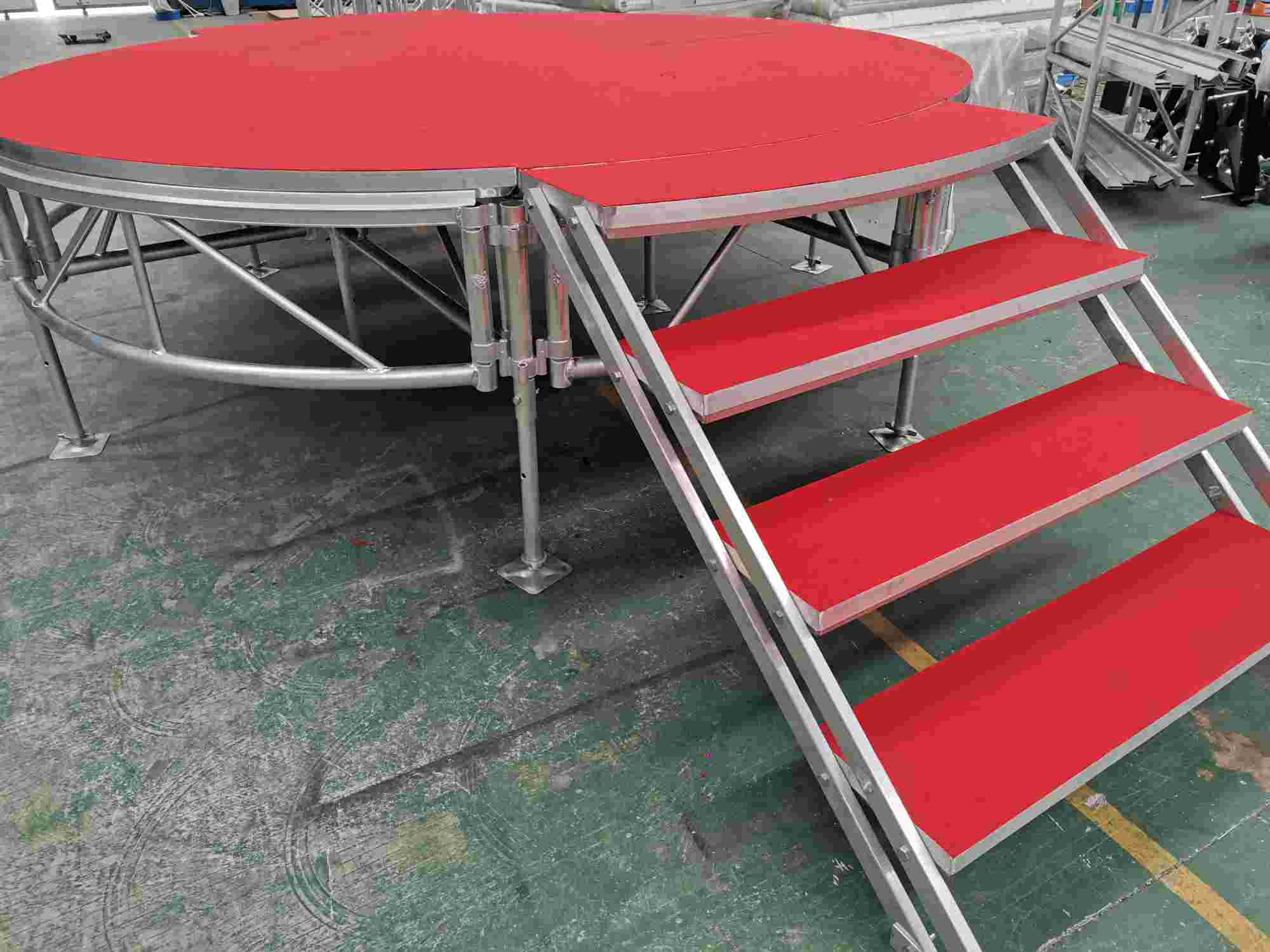 Aluminum Portable Red Wooden Round Stage with Stairs Diameter 4m 1.6-2m ...